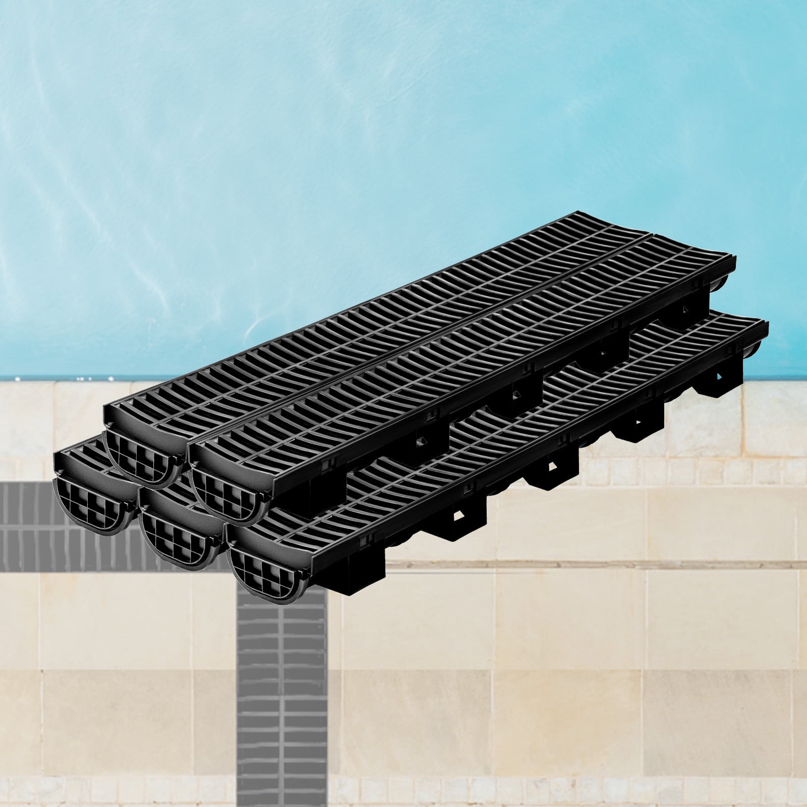 Drainage Trench Driveway Channel Drain Kit Plastic Grate-5.8"x3.1"-5 ...
