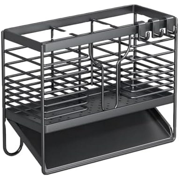 Draining Dish Rack with Cutlery Drainer & Utensil Holder - 3-Tier Steel ...