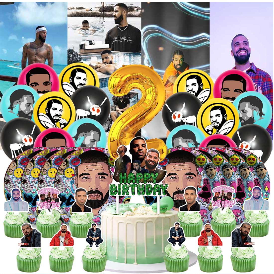 Drake Balloons Party Supplies 2nd Decor Tableware Birthday Cake Topper ...