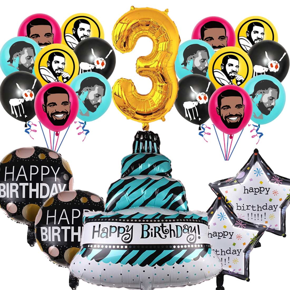 Drake Balloons Party Supplies 3rd Big Number Decorations Decor Kit ...