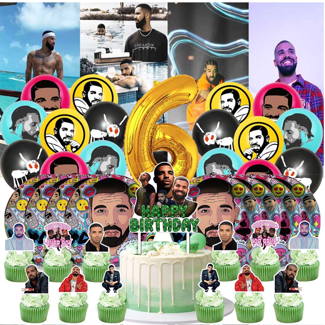 Drake Balloons Party Supplies 6th Decor Tableware Birthday Cake Topper ...