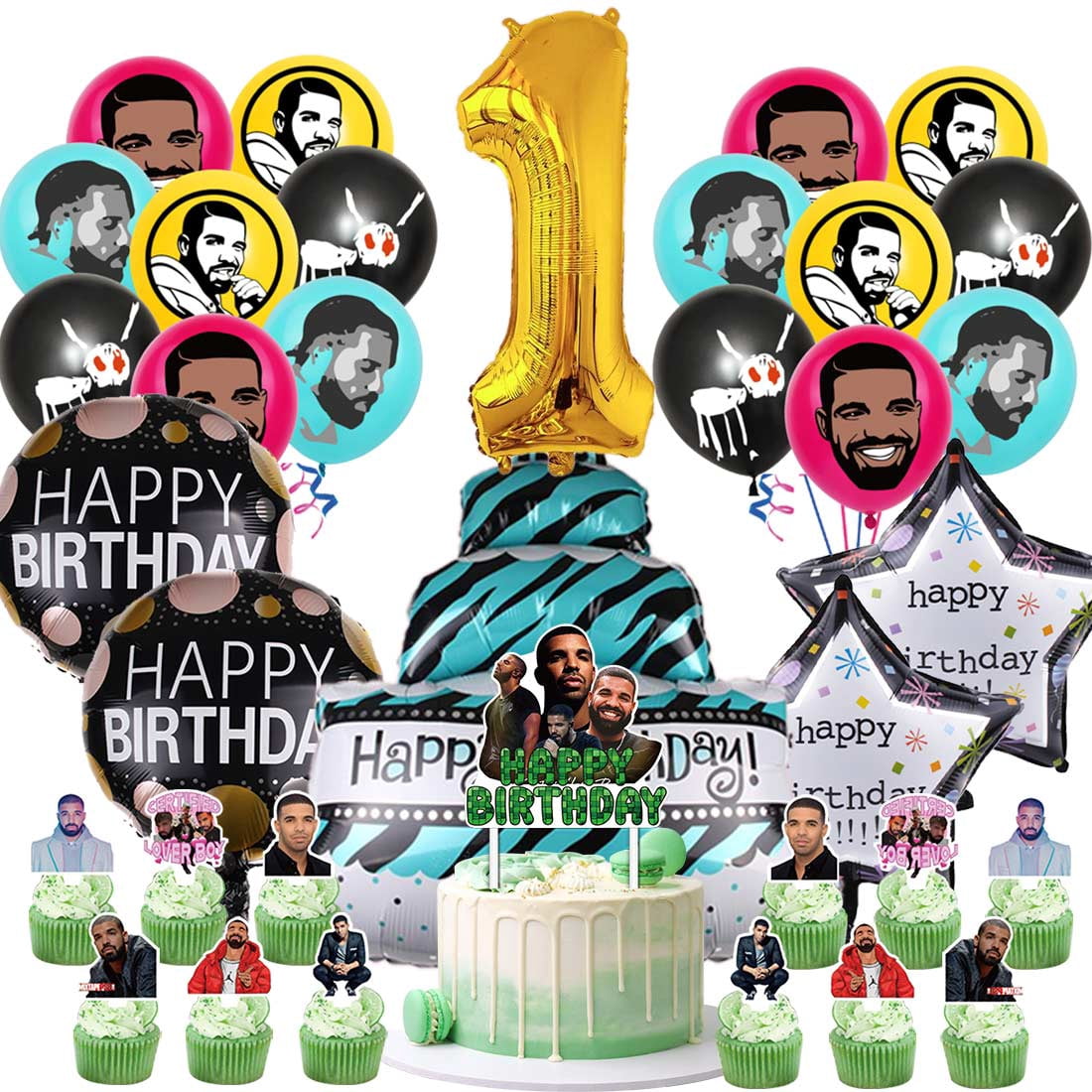 Drake Party Supplies 1st Decor Kit Balloons Birthday Cake Topper ...