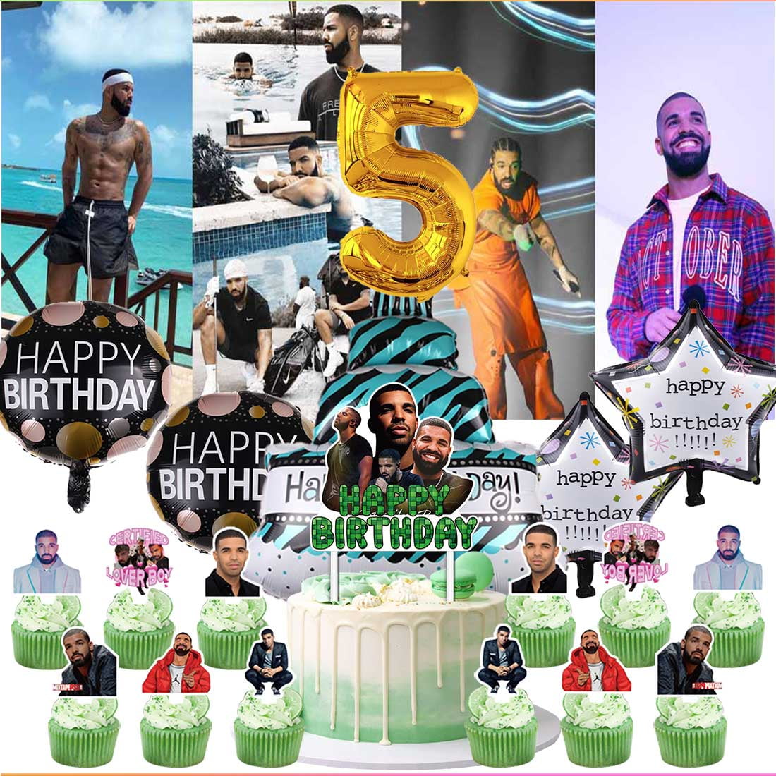 Drake Party Supplies Decor 5th Kit Balloons Birthday Cake Topper Banner ...