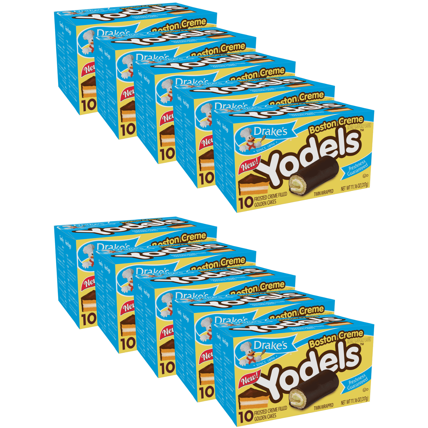 Drake's Boston Creme Yodels, 10 Boxes, 100 Frosted Creme Filled Golden ...