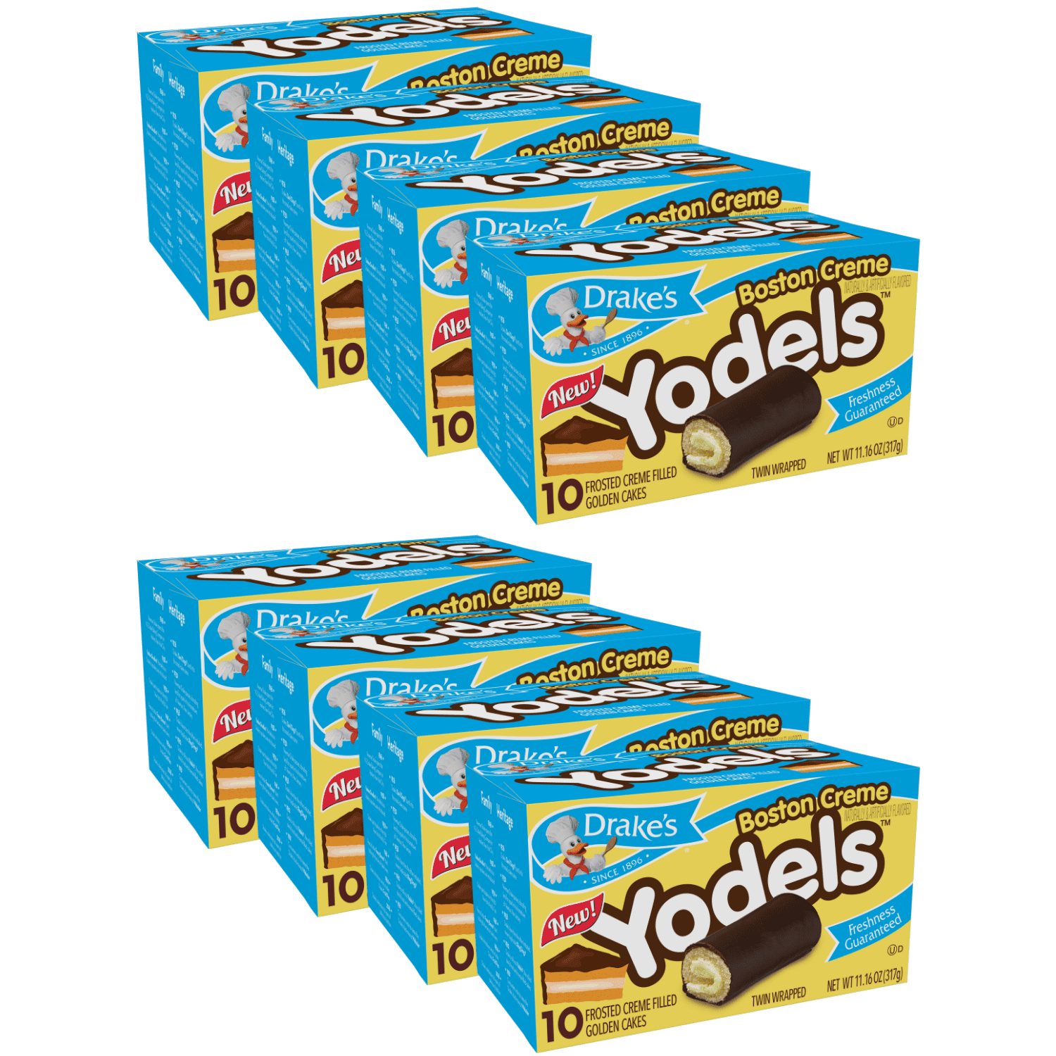 Drake's Boston Creme Yodels, 8 Boxes, 80 Frosted Creme Filled Golden ...