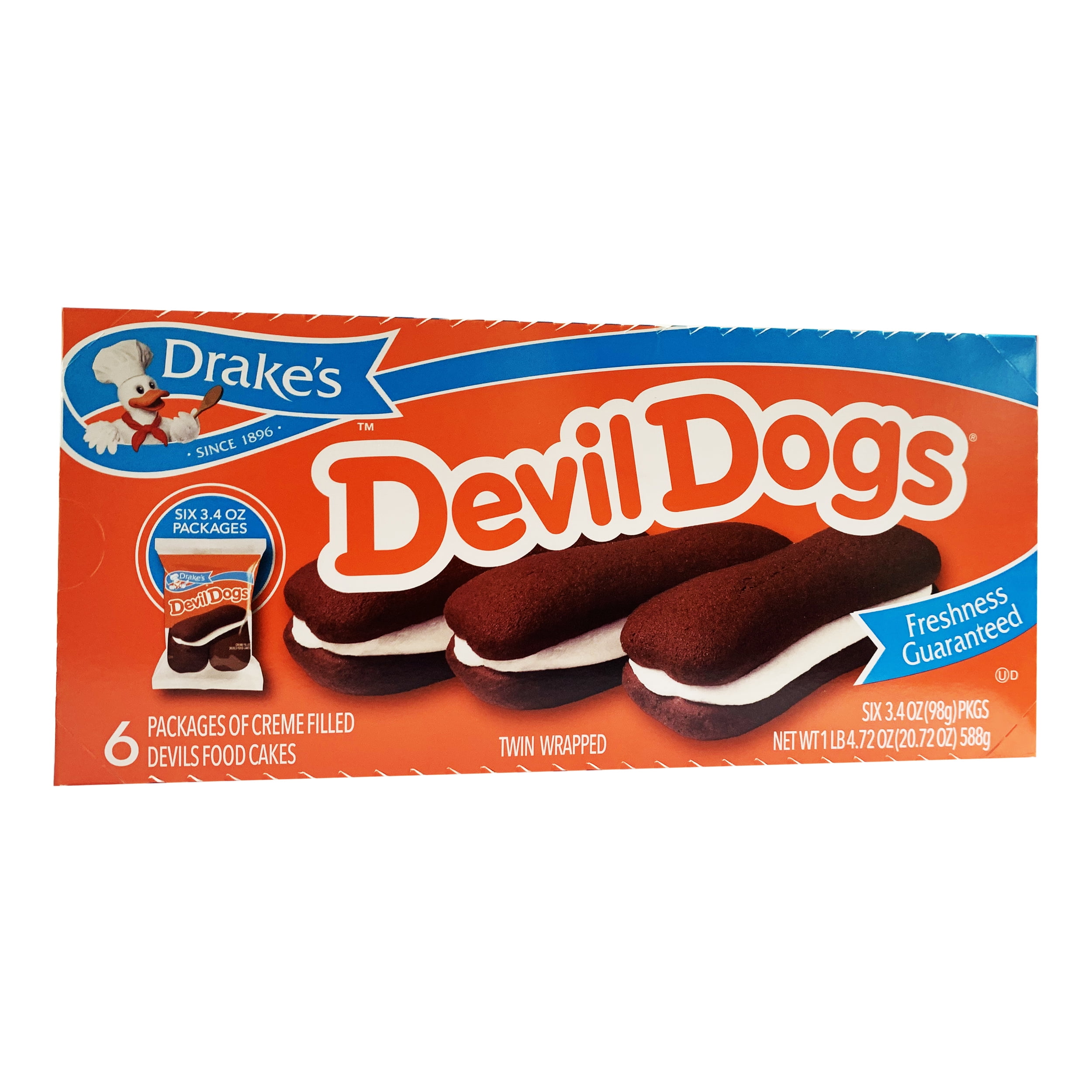 Drake's Devil Dogs - 6, 3.4oz Twin Wrapped Cakes - 6ct - Walmart.com