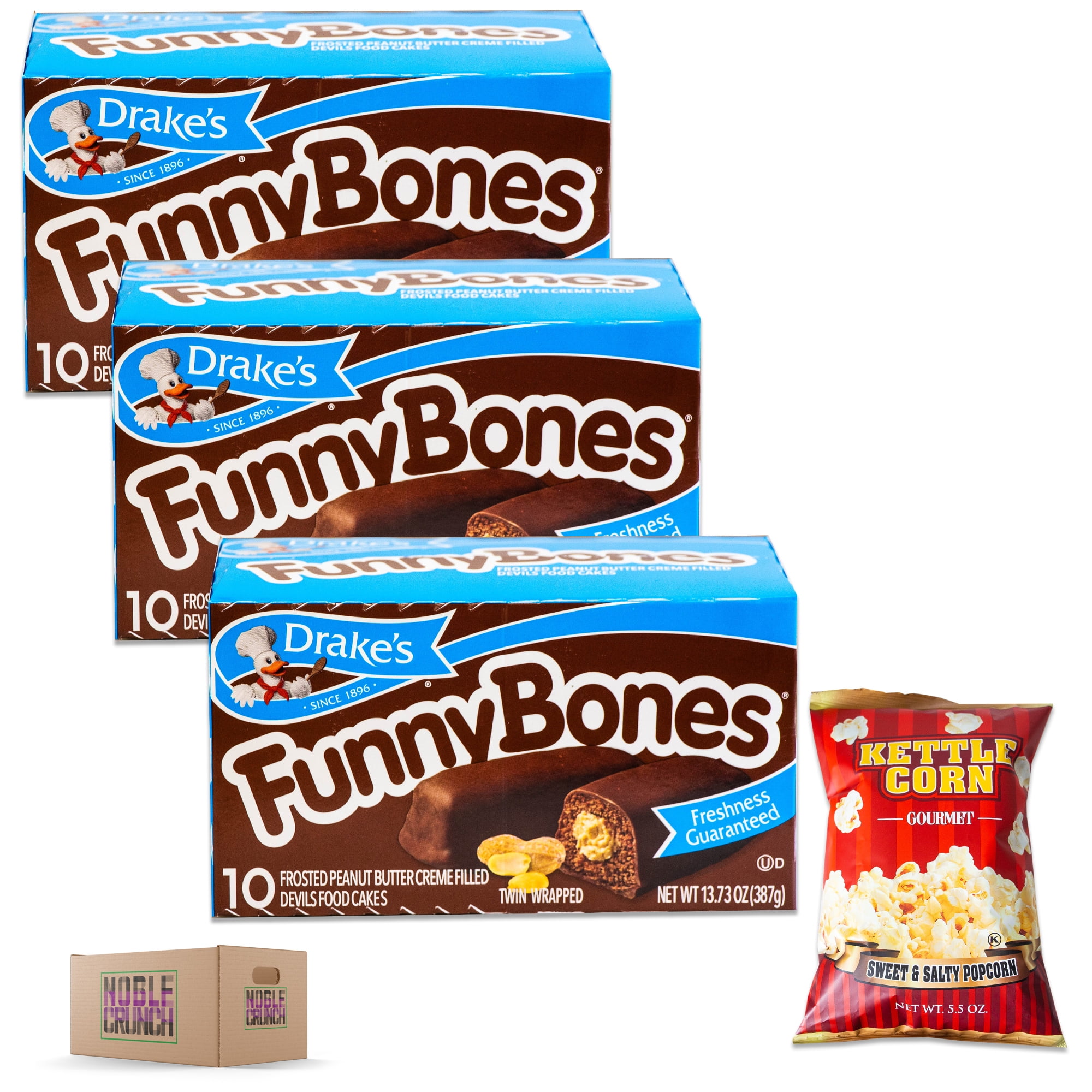 Drake's Funny Bones (3, 10ct - 13.73oz) - Sweet & Salty Kettle Popcorn ...