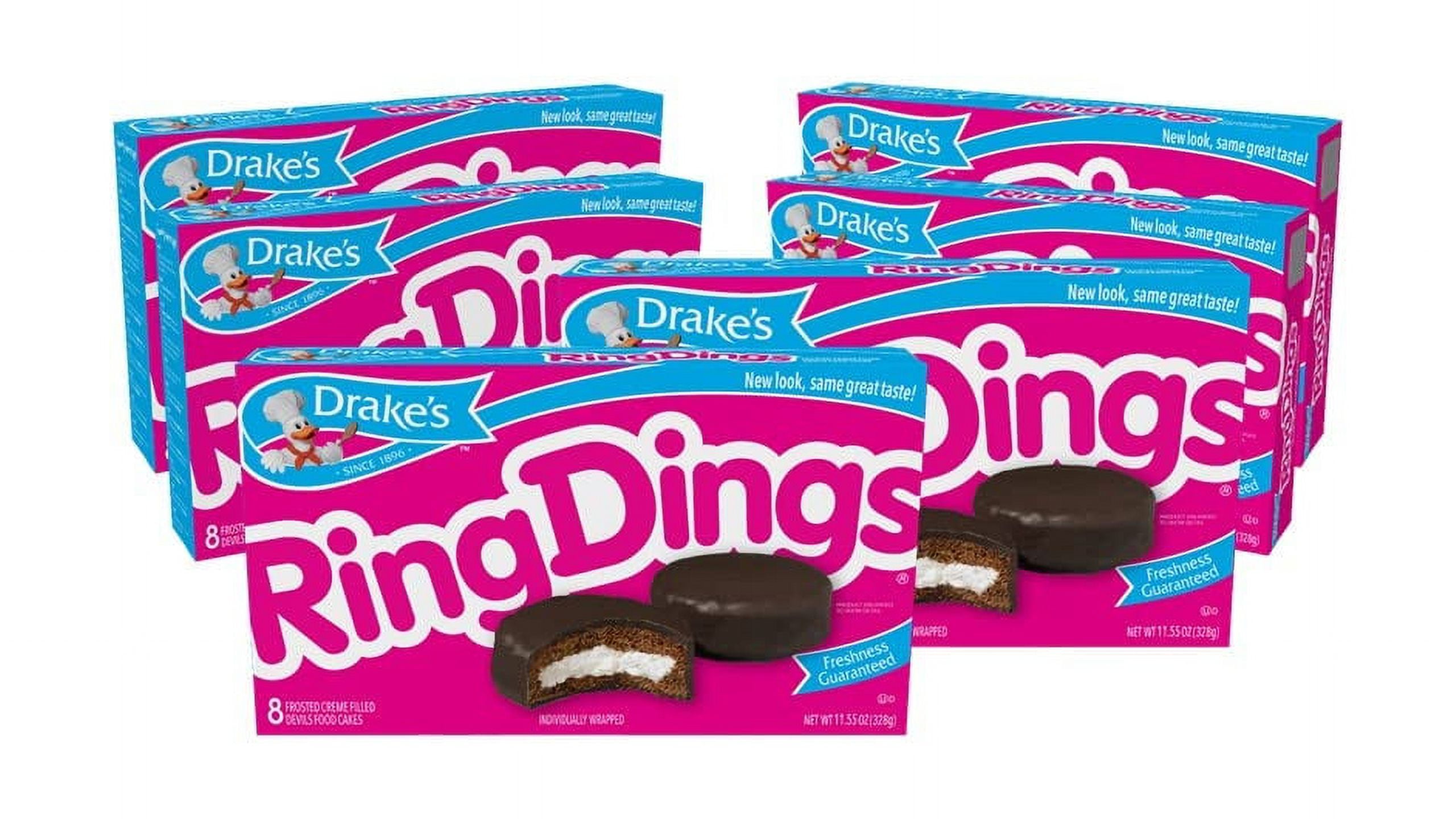Drake's Ring Dings, 10 count per box, 14.44oz of Frosted Creme Filled Devil's Food Cakes (6 ...