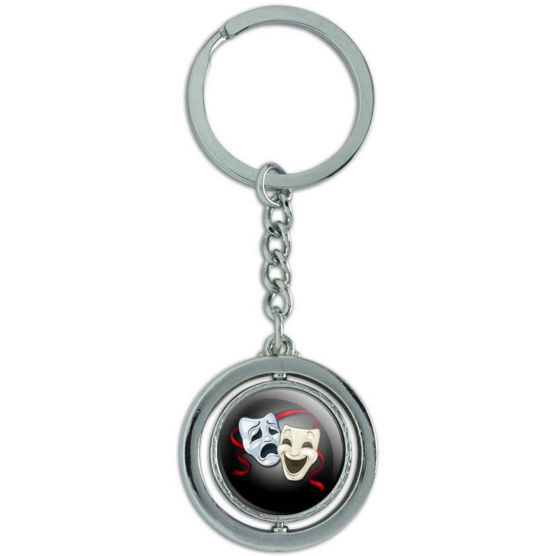 Drama Comedy Tragedy Masks Theater Spinning Round Metal Key Chain ...
