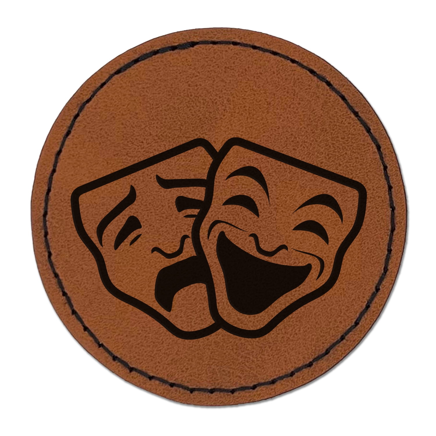 Drama Tragedy Comedy Masks Theater 2.5" Faux Leather Round Engraved ...