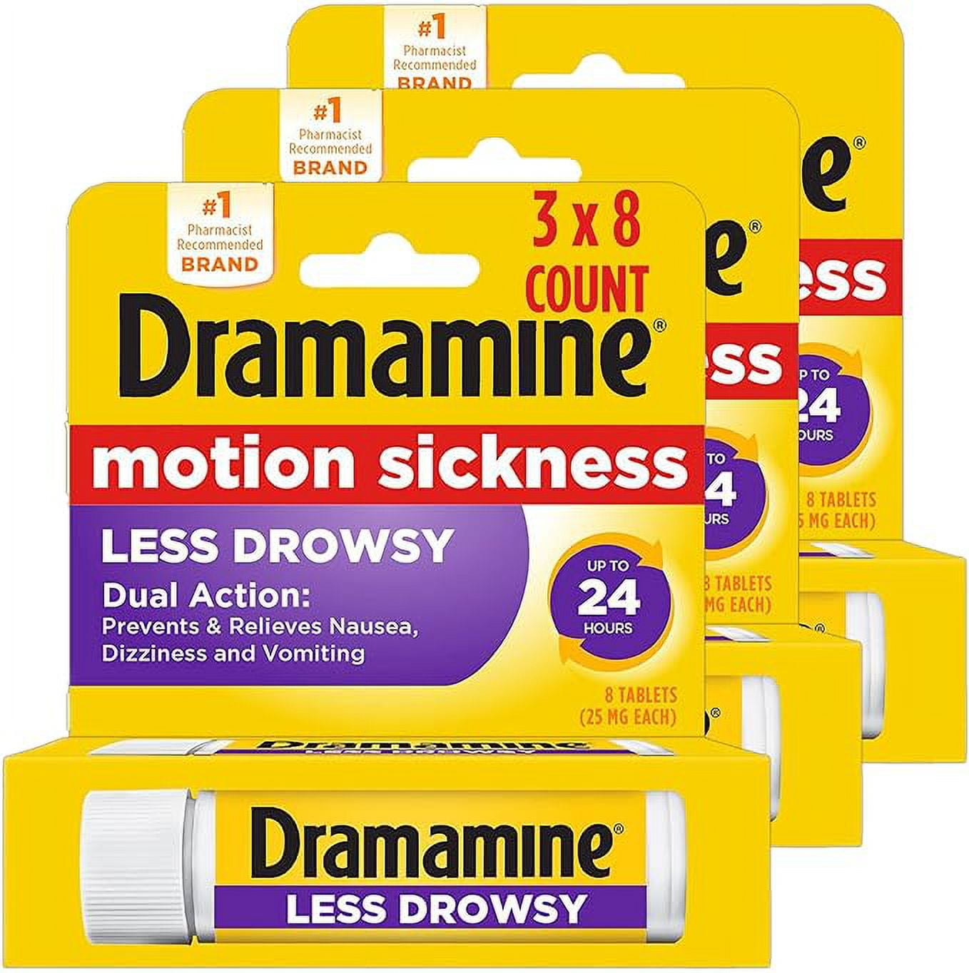 Dramamine All Day Less Drowsy Motion Sickness Relief | 8 tablets | pack ...