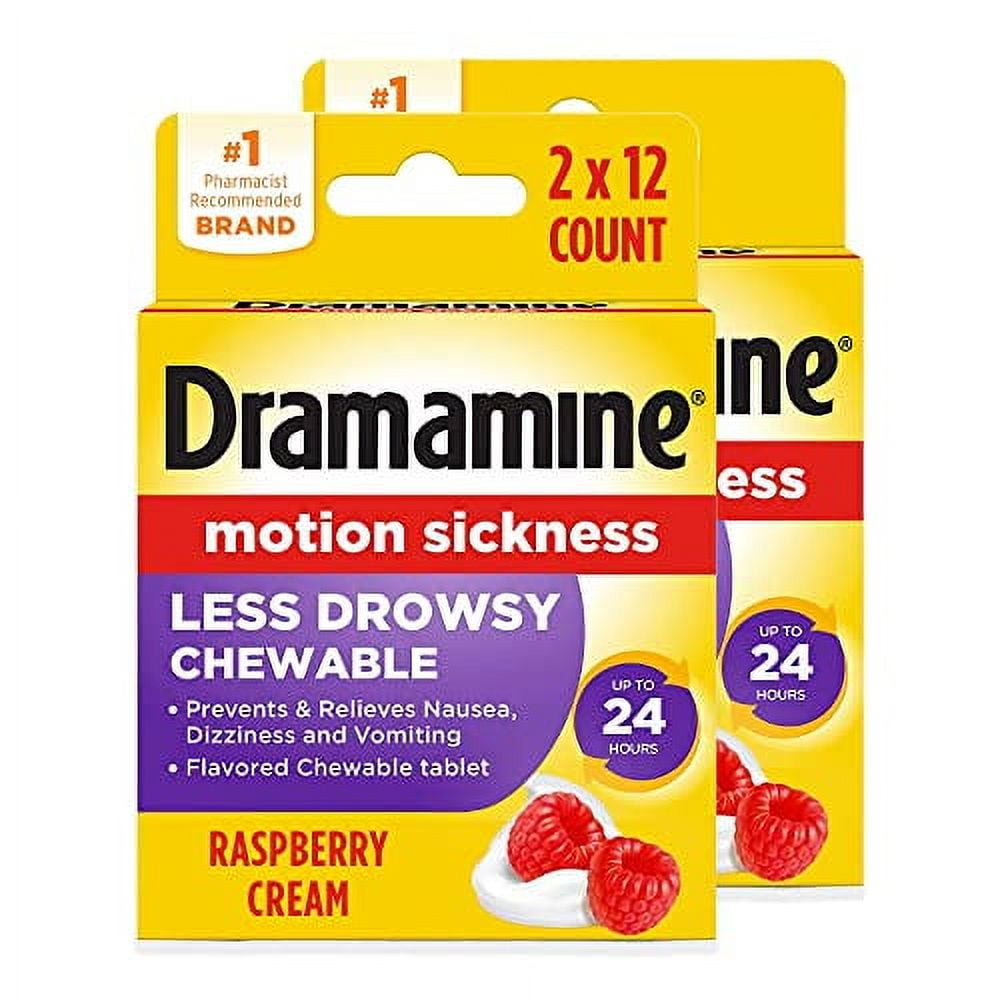 Dramamine Chewable Less Drowsy, Motion Sickness Relief, Raspberry Cream ...