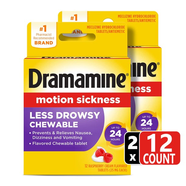 Dramamine Chewable Less Drowsy, Motion Sickness Relief, Raspberry Cream ...