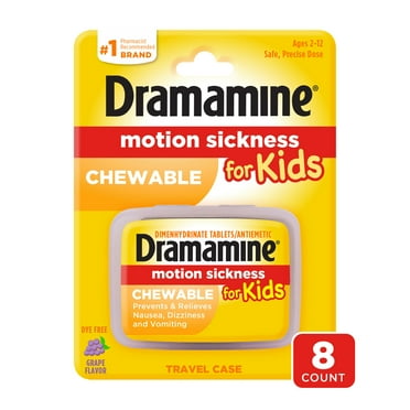 Dramamine Chewable Tablets for Kids, Grape Flavor, 8 CT (Pack - 6 ...
