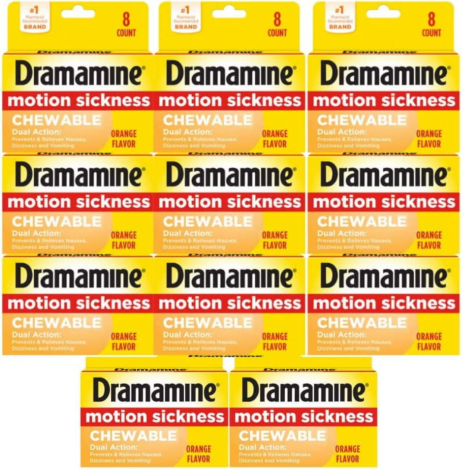 Dramamine Travel Relief, Adult Motion Sickness Chewable Tablets, Orange ...