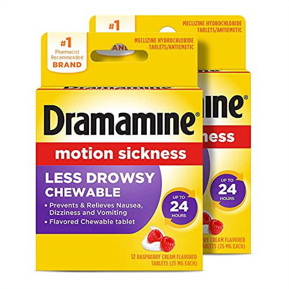 Dramamine Motion Sickness Less Drowsy Chewable, Raspberry Cream ...