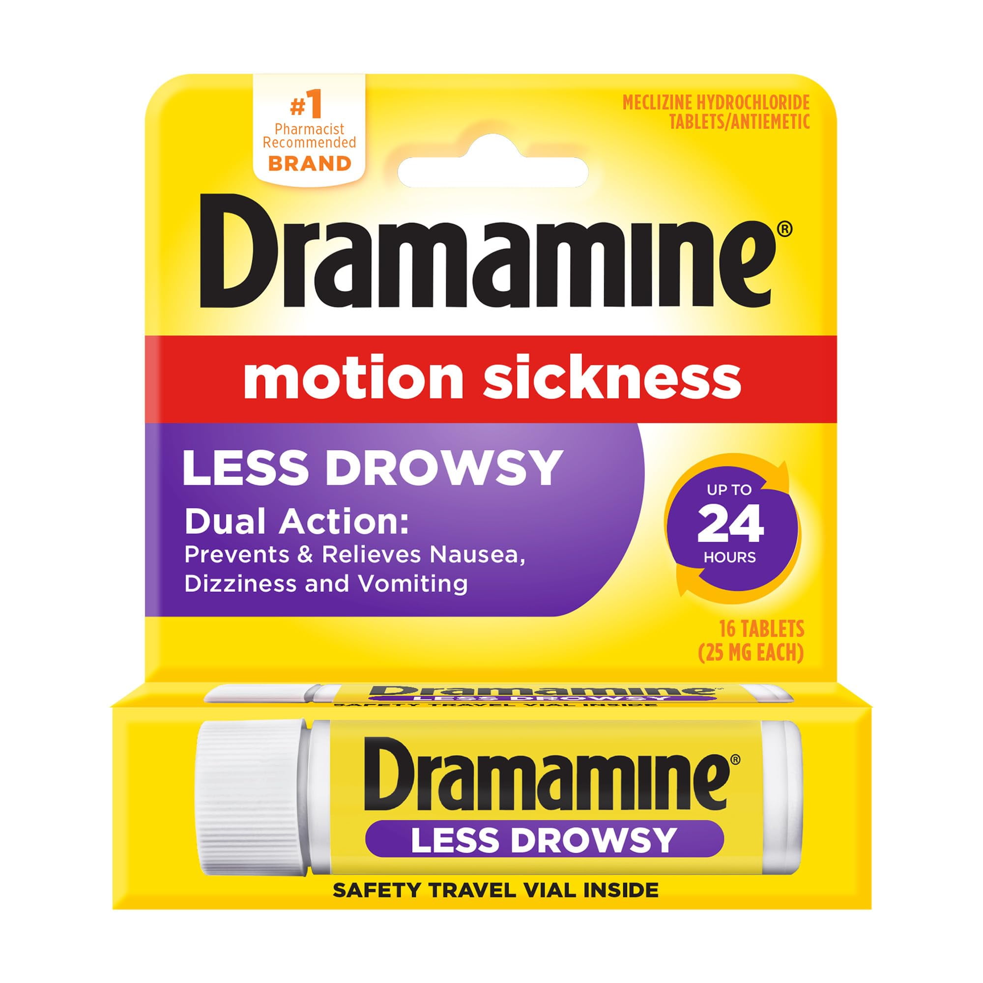 Dramamine Motion Sickness Relief - All Day Less Drowsy, 16 Count HSA ...