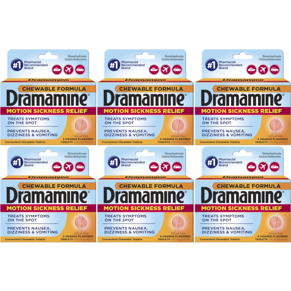 Dramamine Motion Sickness Relief Chewable Tablet Orange Flavor, 8ct, 6 ...