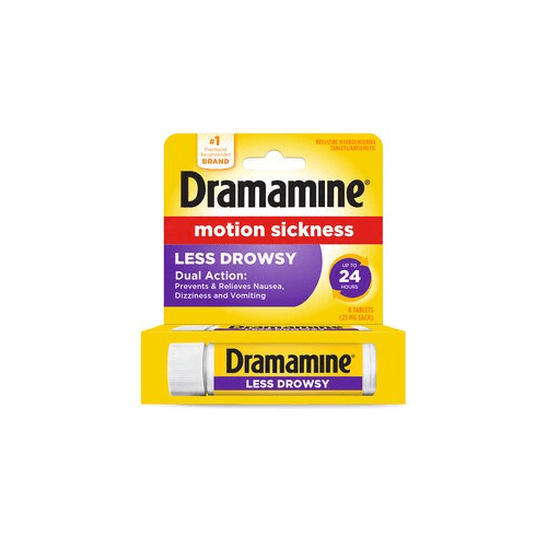 Dramamine Travel Motion Sickness Relief, Less Drowsy Formula, 24 Hours ...