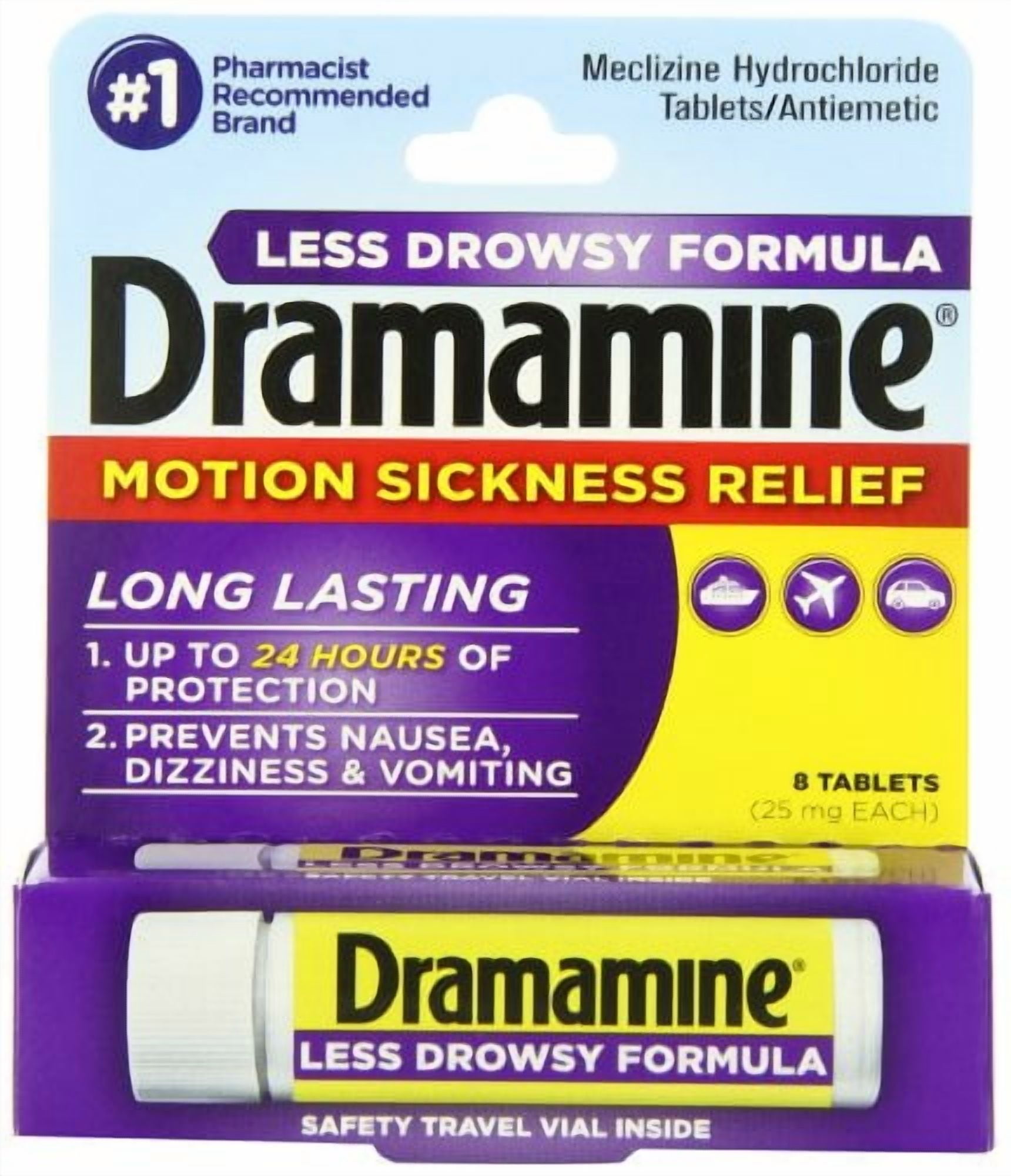Dramamine Motion Sickness Relief Less Drowsy Formula (Pack of 4 ...