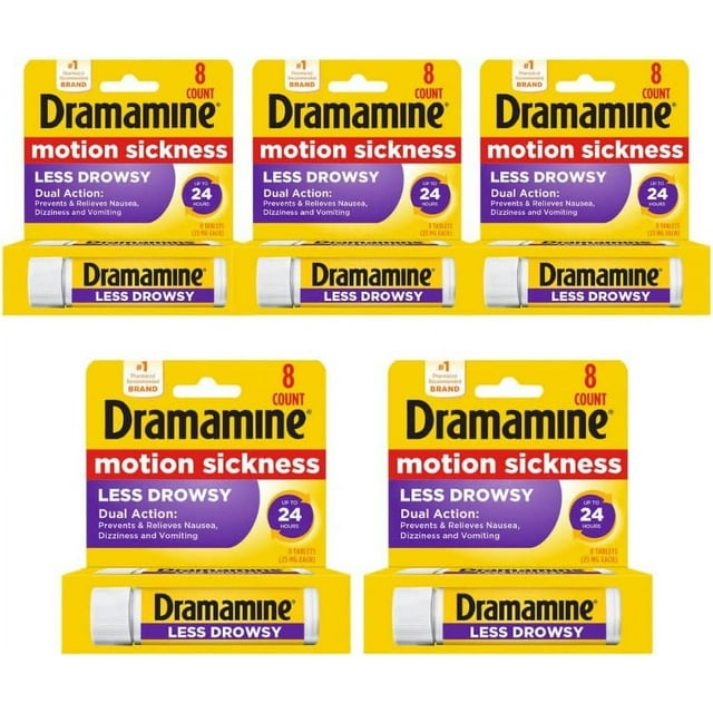 Dramamine Motion Sickness Relief Less Drowsy Formula Tablets, 8 ct (Pack - 5) - Walmart.com