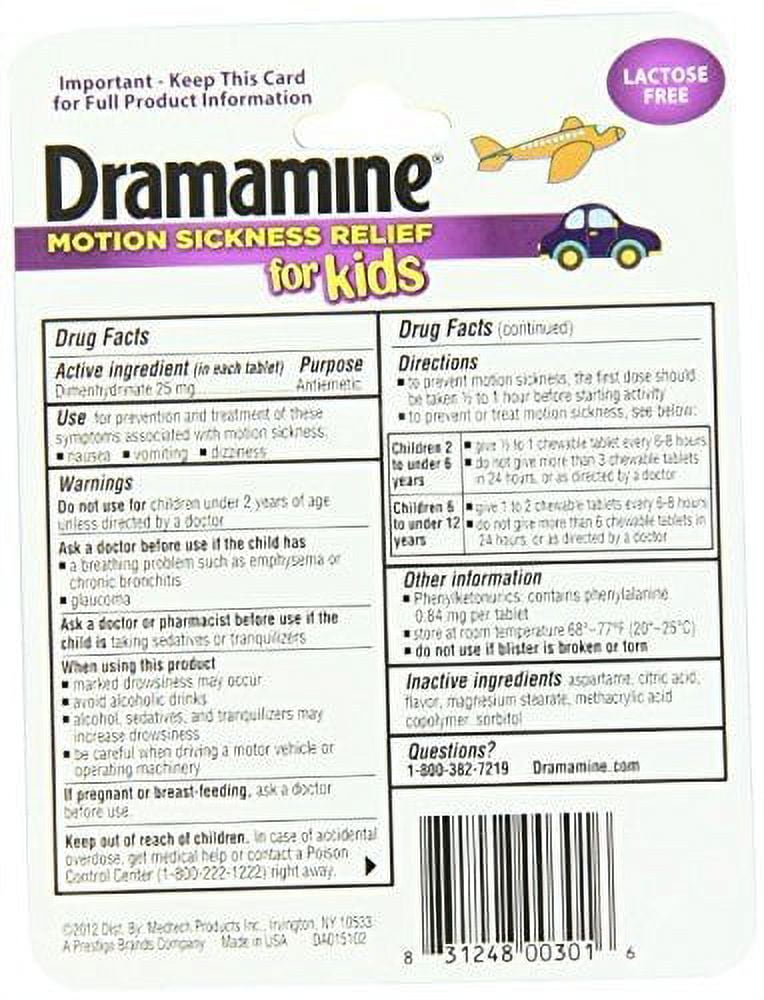 Dramamine Children's Chewable Motion Sickness Relief Tablets, Grape ...