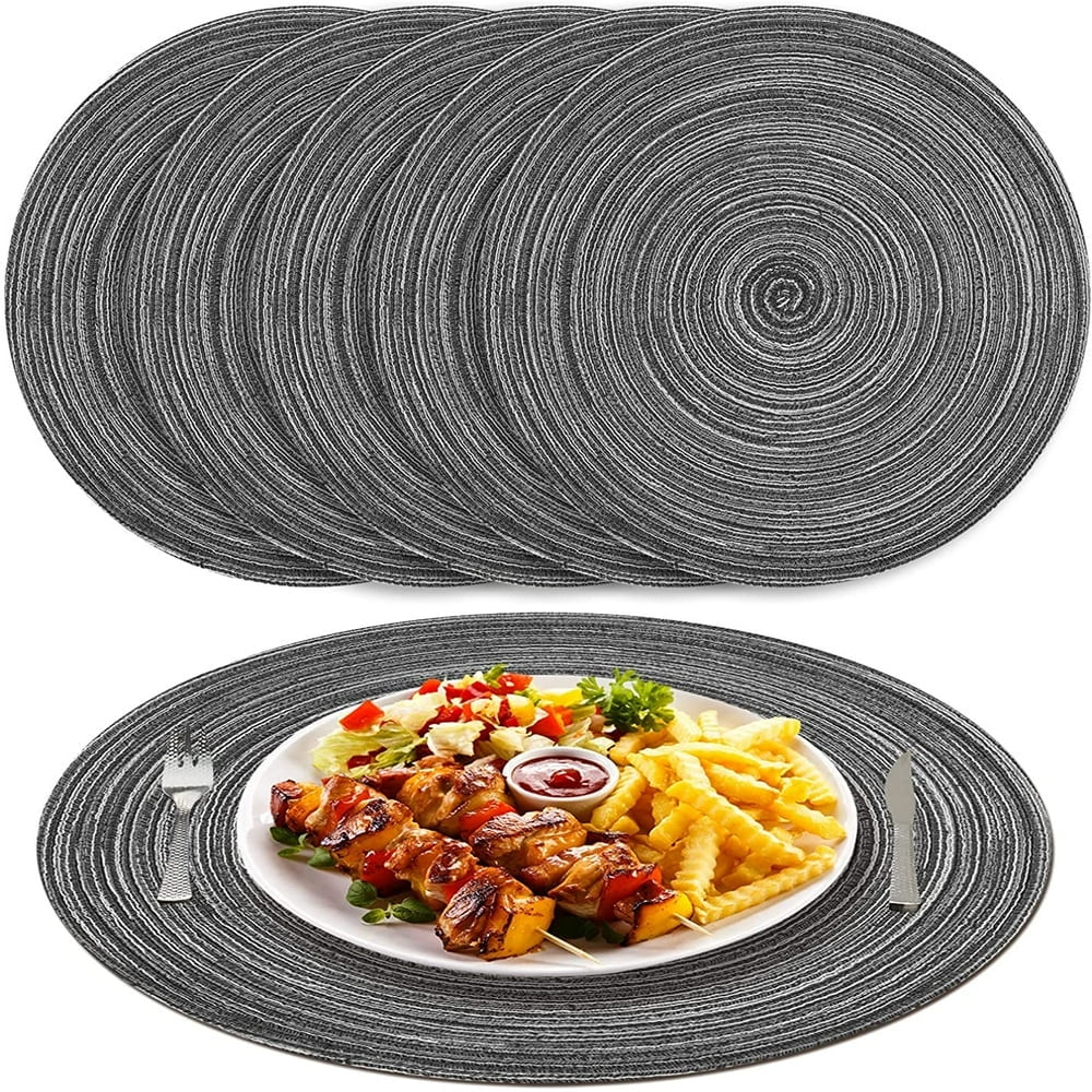 LEEYNEER 15” Round Placemats Set of 6 Braided Fabric Heat Resistant ...