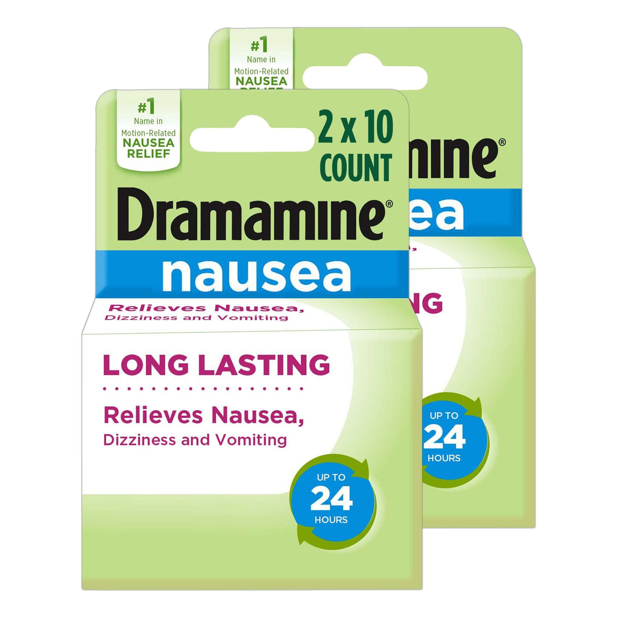 Dramamine Nausea Long Lasting, Nausea Relief, 10 Count, 2 Pack ...
