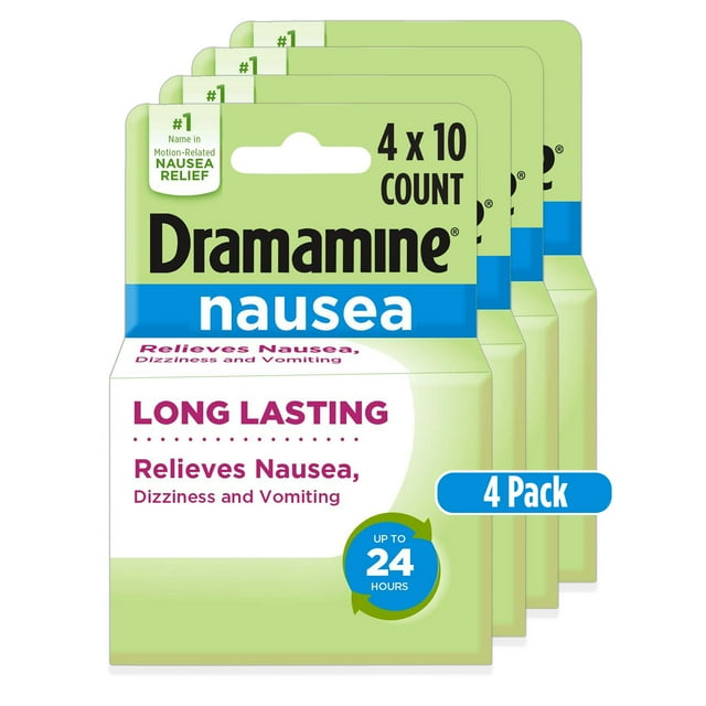Dramamine Nausea Long Lasting, Nausea Relief, 10 Count, 4 Pack ...