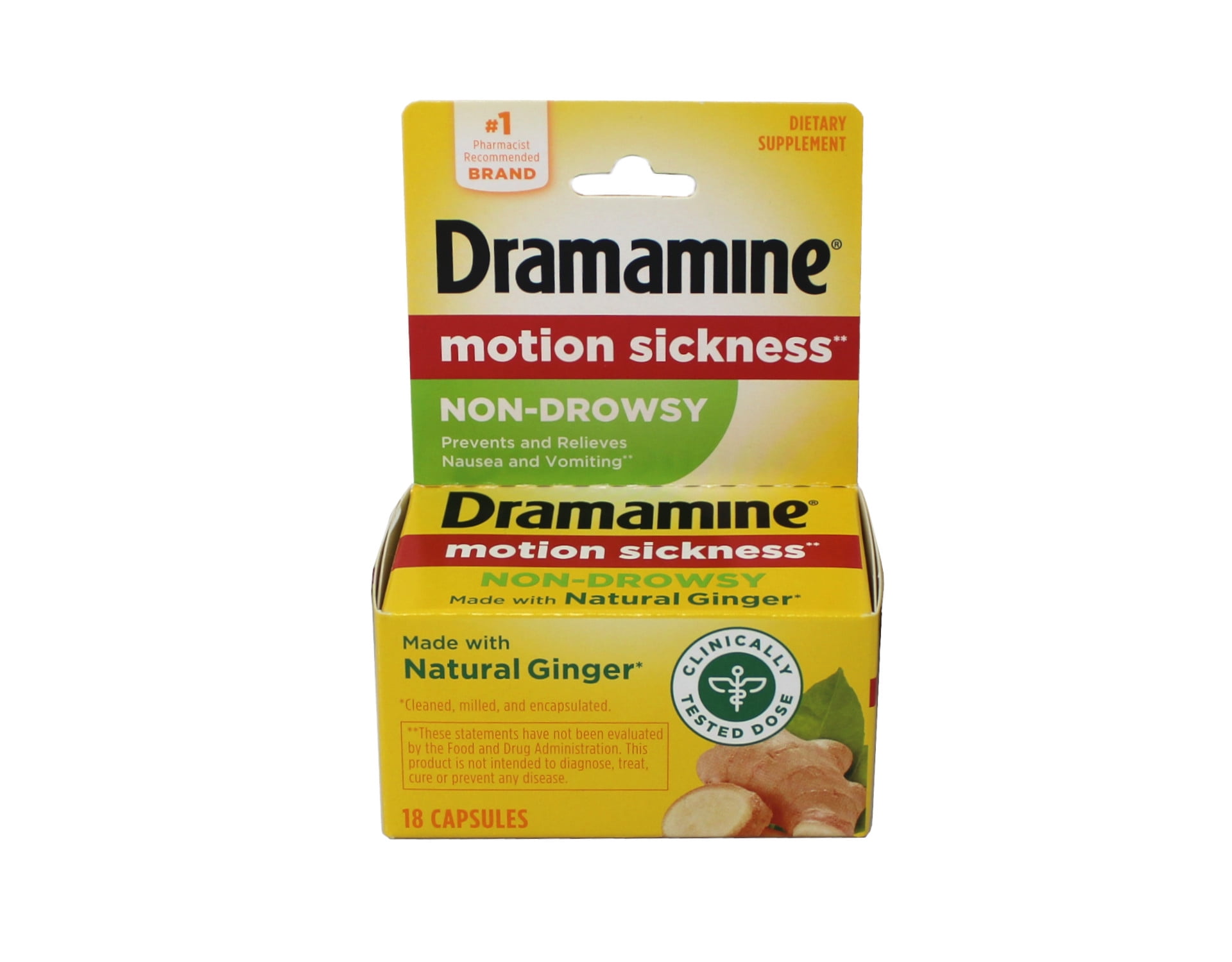 Dramamine Non-Drowsy Motion Sickness Relief with Natural Ginger, 18 ...