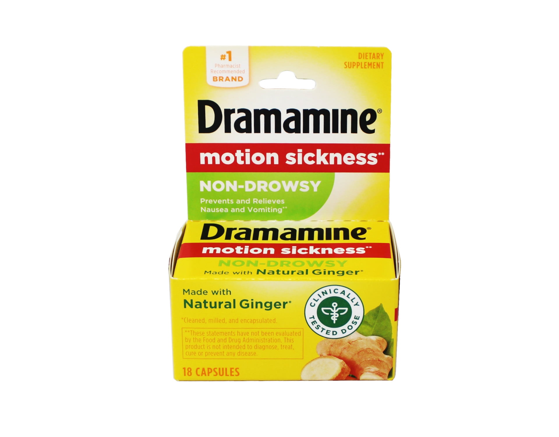 Dramamine Non-Drowsy Naturals With Natural Ginger Capsules, 18 Ea, 6 ...