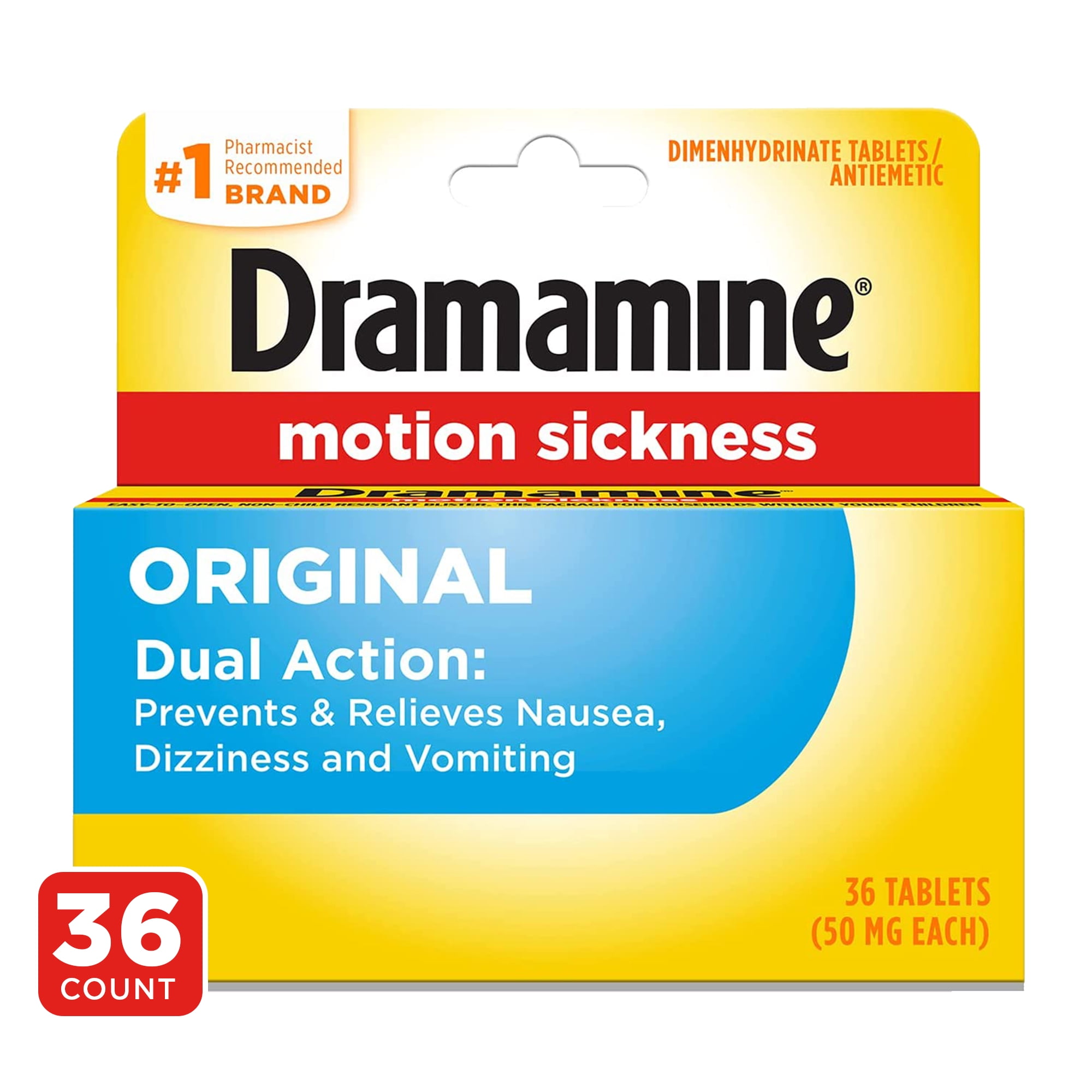 Dramamine Original, Motion Sickness Relief, 36 Count - Walmart.com