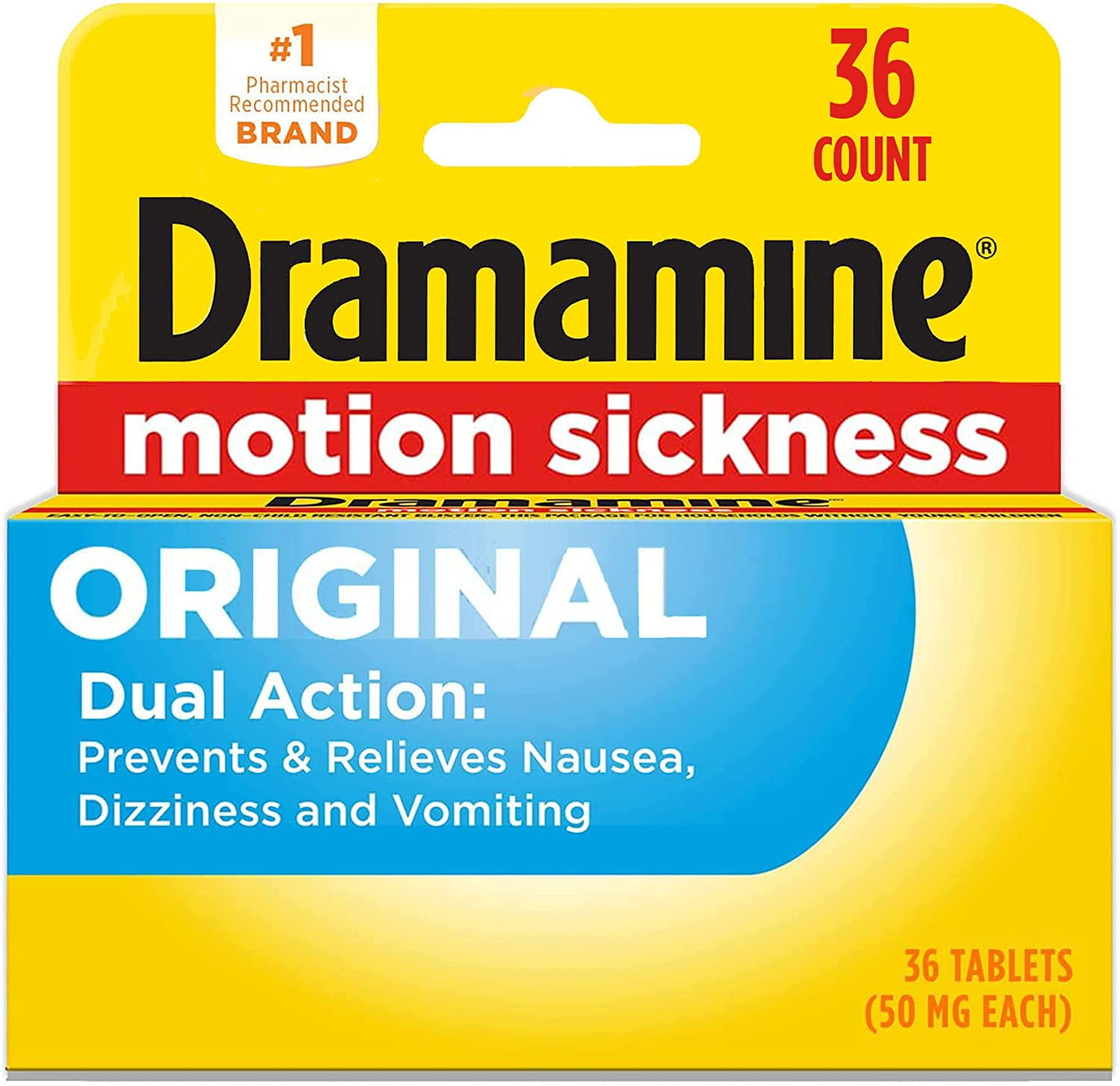 Dramamine Original, Motion Sickness Relief Tablets, Regular Travel Size ...
