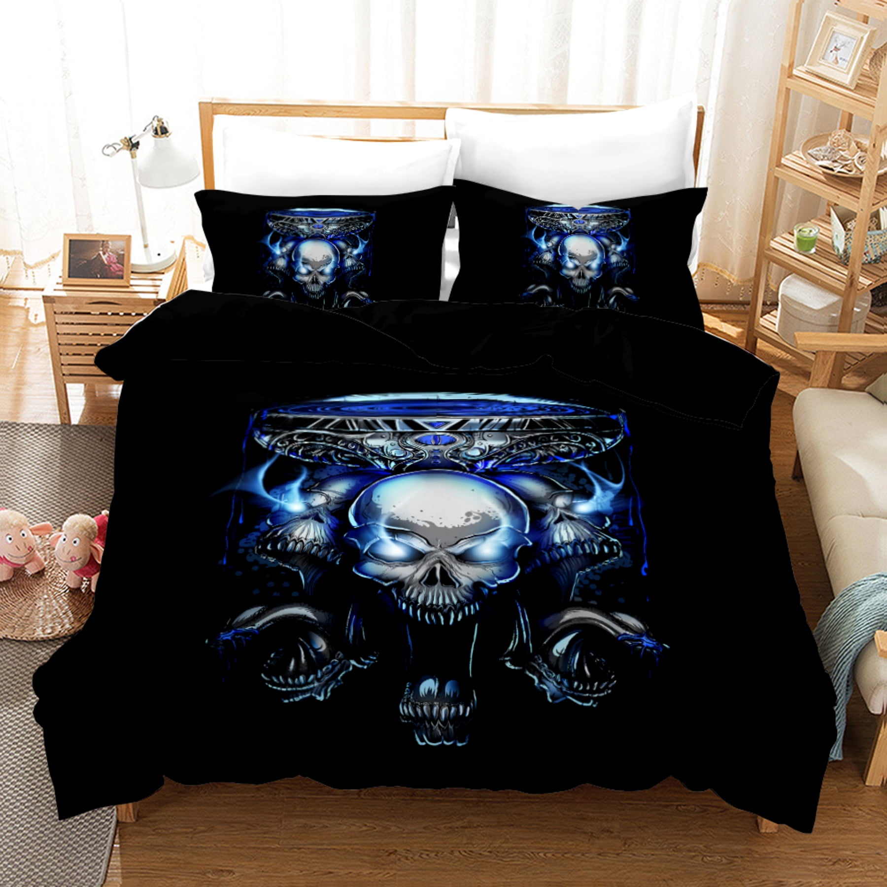 Dramatic Bedding Set with Electric Blue Flames - Bold Gothic Design for ...