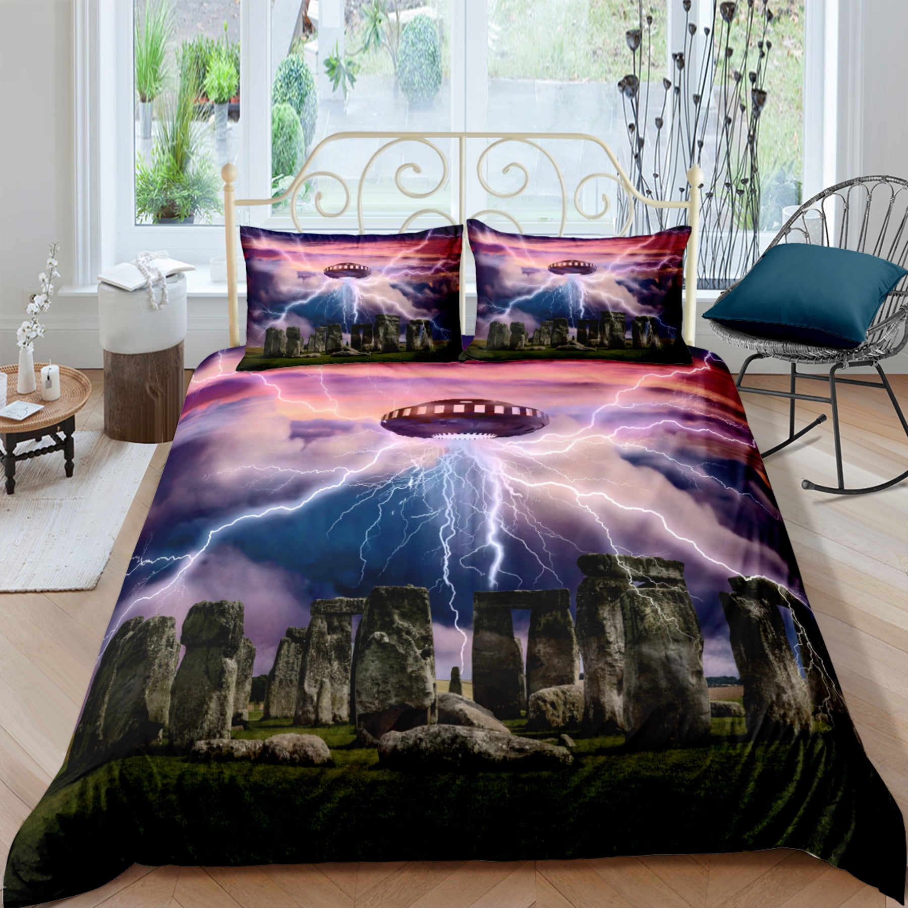 Dramatic Duvet Cover Set Stormy Sky & UFO Design Unique Bedding for ...