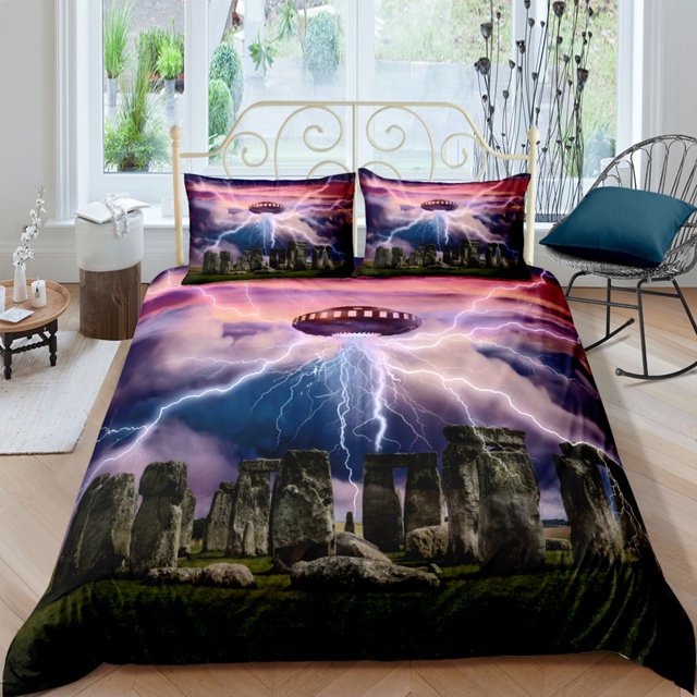 Dramatic Duvet Cover Set Stormy Sky & UFO Design Unique Bedding for ...