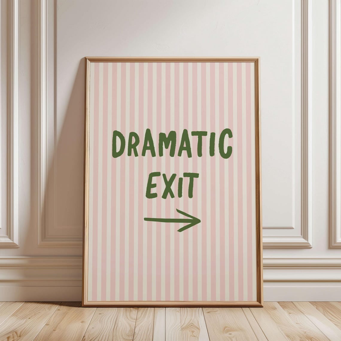 Dramatic Exit Print: Trendy Striped Pink & Green Sassy Wall Art #2893 ...