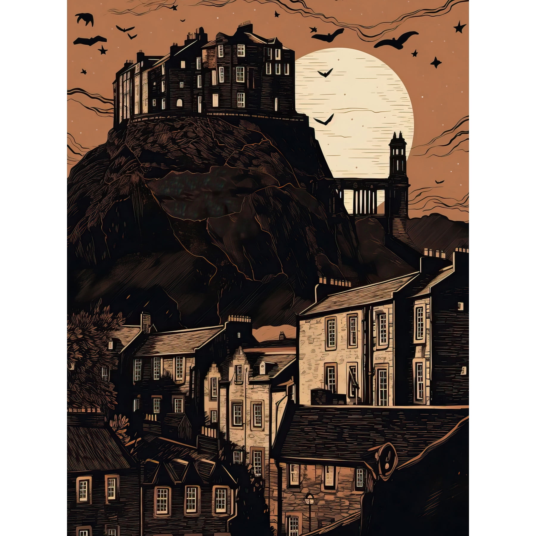 Dramatic Full Moon Rising Behind Edinburgh Castle Extra Large XL Wall ...