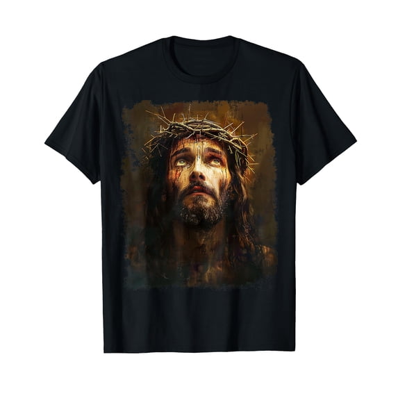 Dramatic Lord Jesus Christ T-Shirt with Crown of Thorns and Intense ...