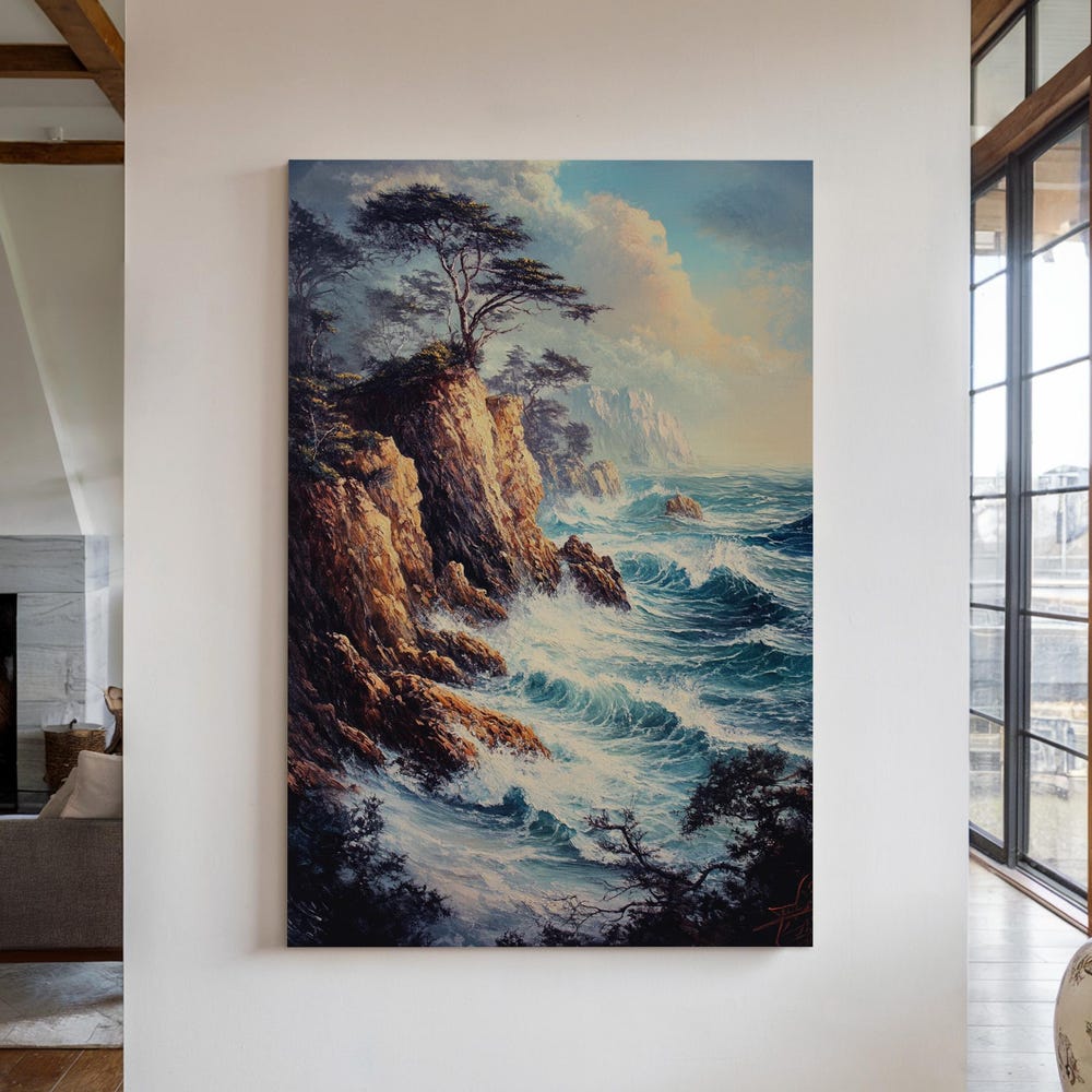 Dramatic Ocean Cliff Wall Art Coastal Seascape Art Waves Crashing ...