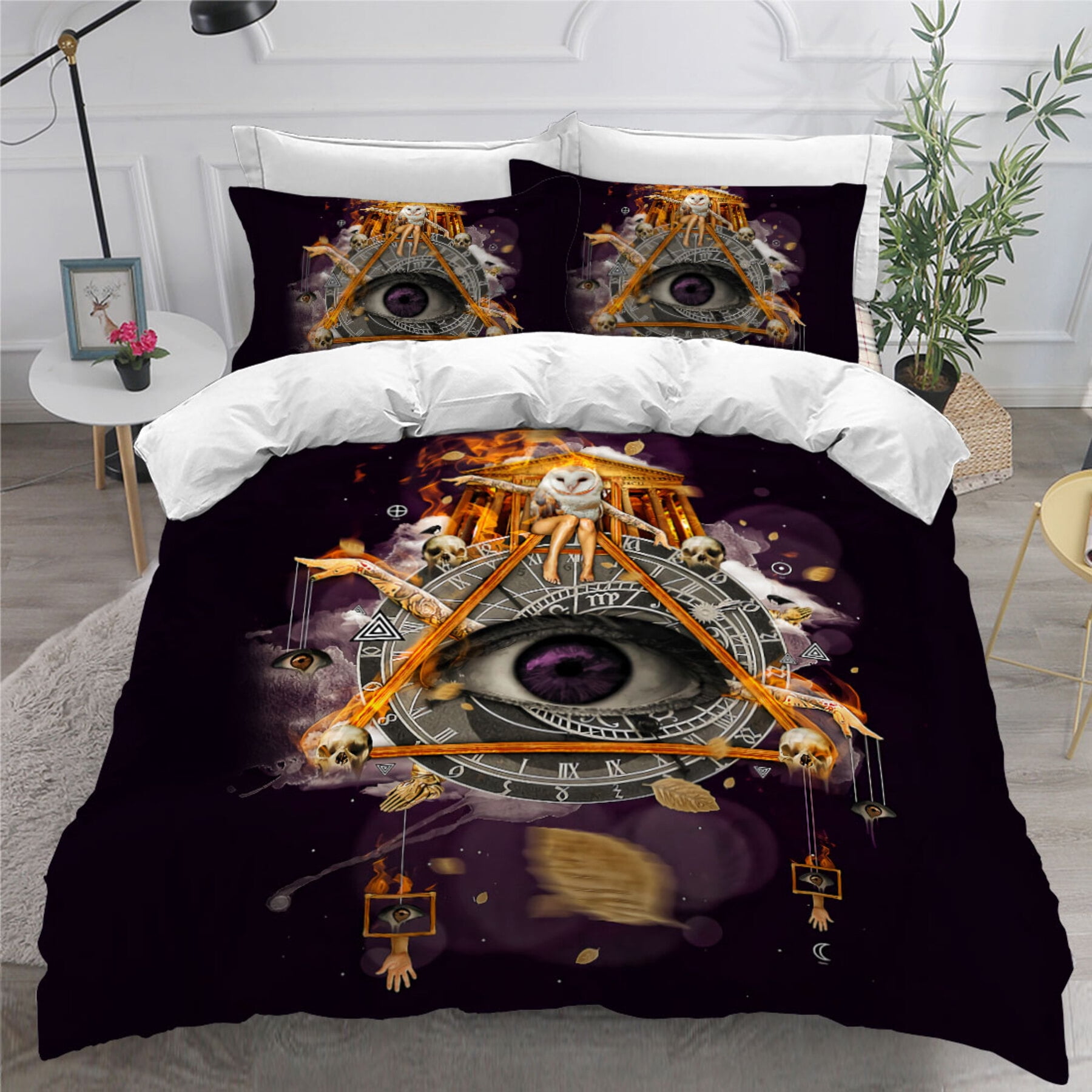 Dramatic Purple & Orange Mystical Bedding Set with Eye Design Gothic ...