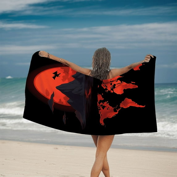 Dramatic Red Moon Pattern Beach Towel - Perfect for Pool Travel & Bath ...