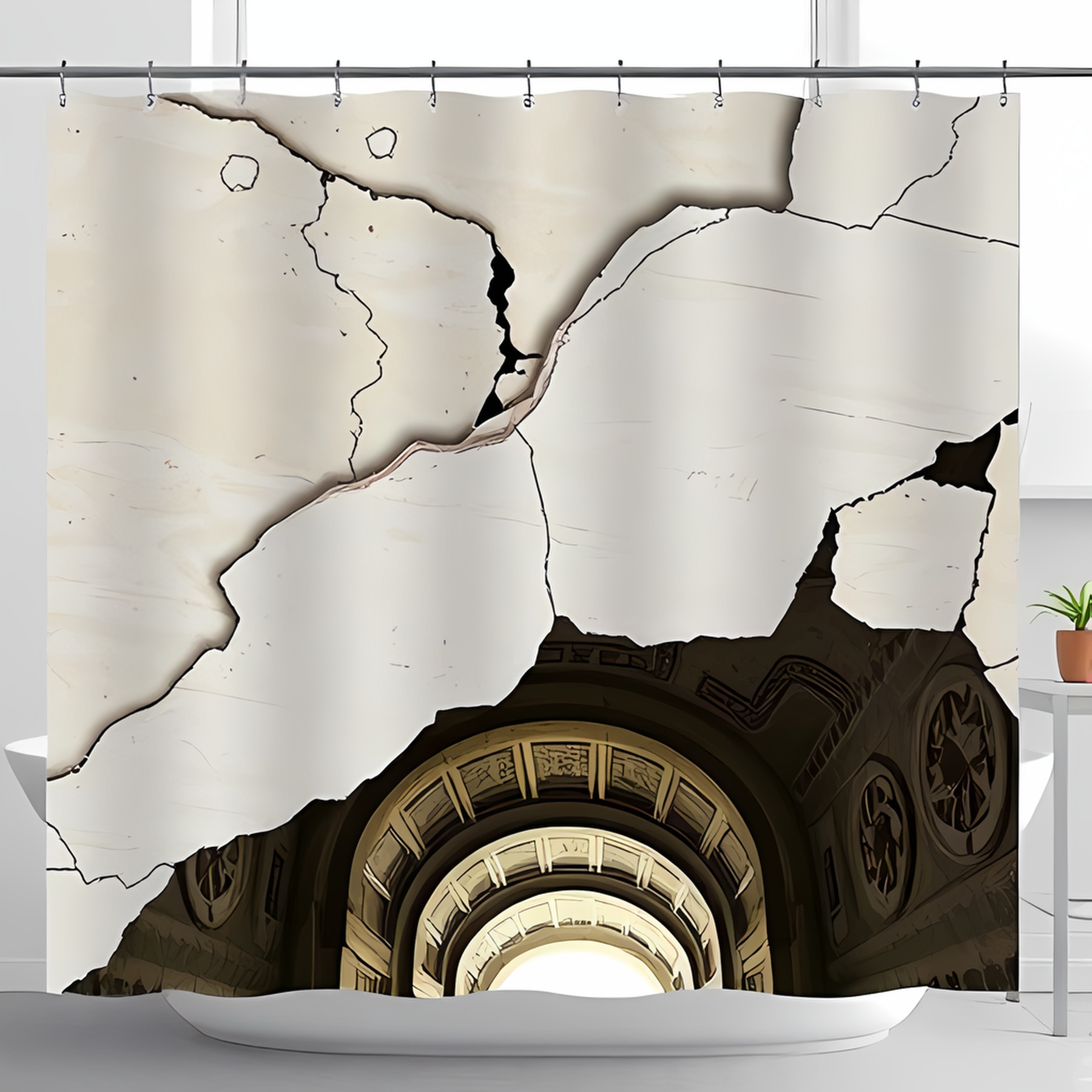 Dramatic Shower Curtain with Crumbling Ceiling & Arched Stone ...