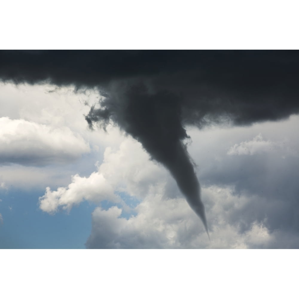 Dramatic funnel cloud created in dark storm clouds; Calgary Alberta ...