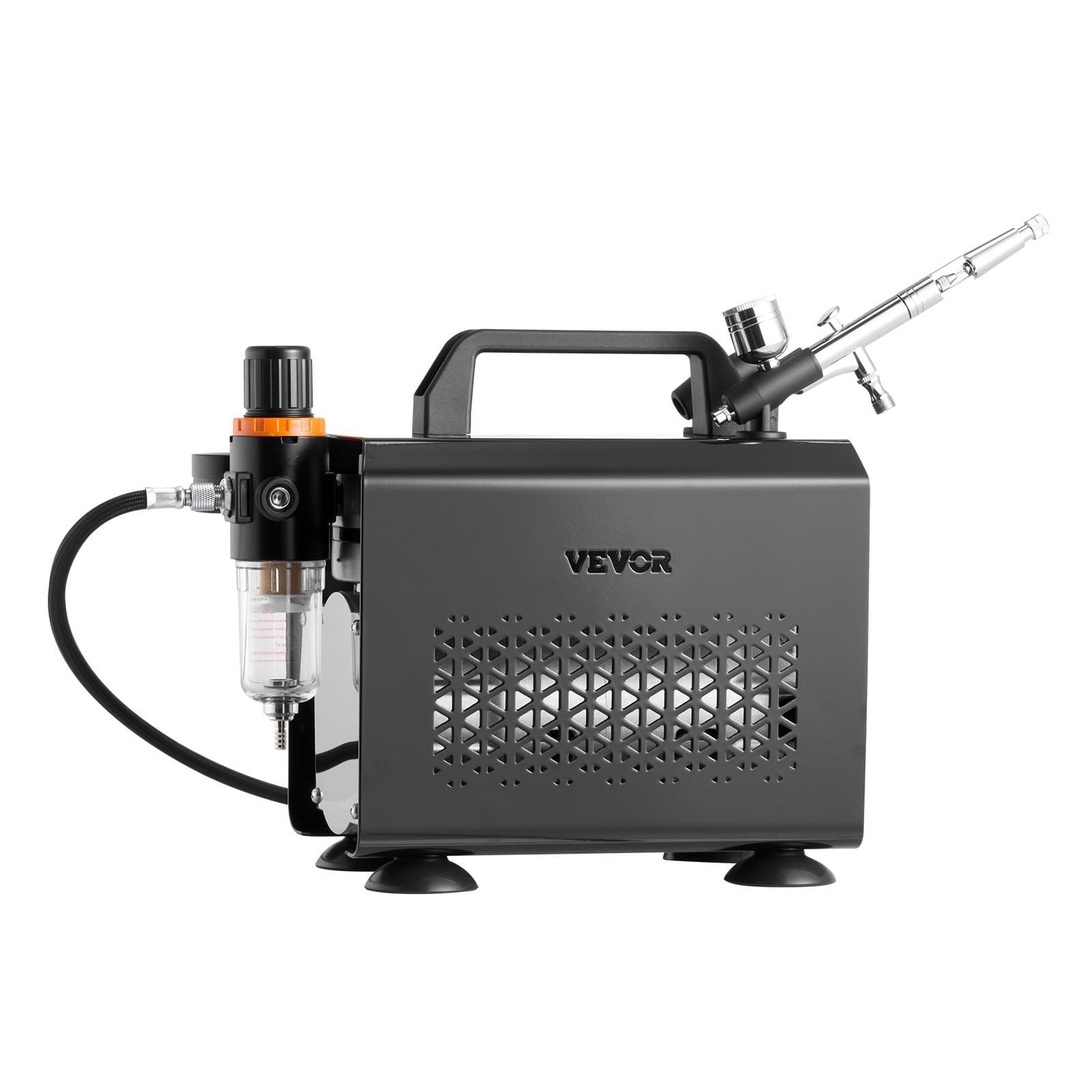 Dranite 1/6 HP Low Noise Air Compressor Kit with Dual-Action Airbrush ...