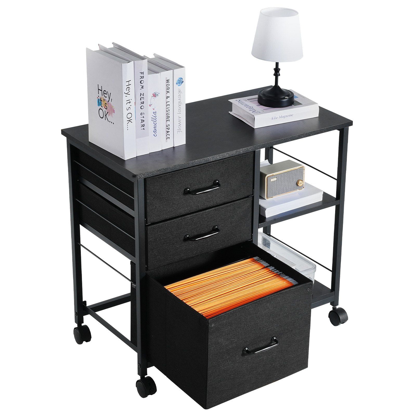 Dranite Portable Metal File Cabinet with 3 Fabric Drawers and 2 Open ...