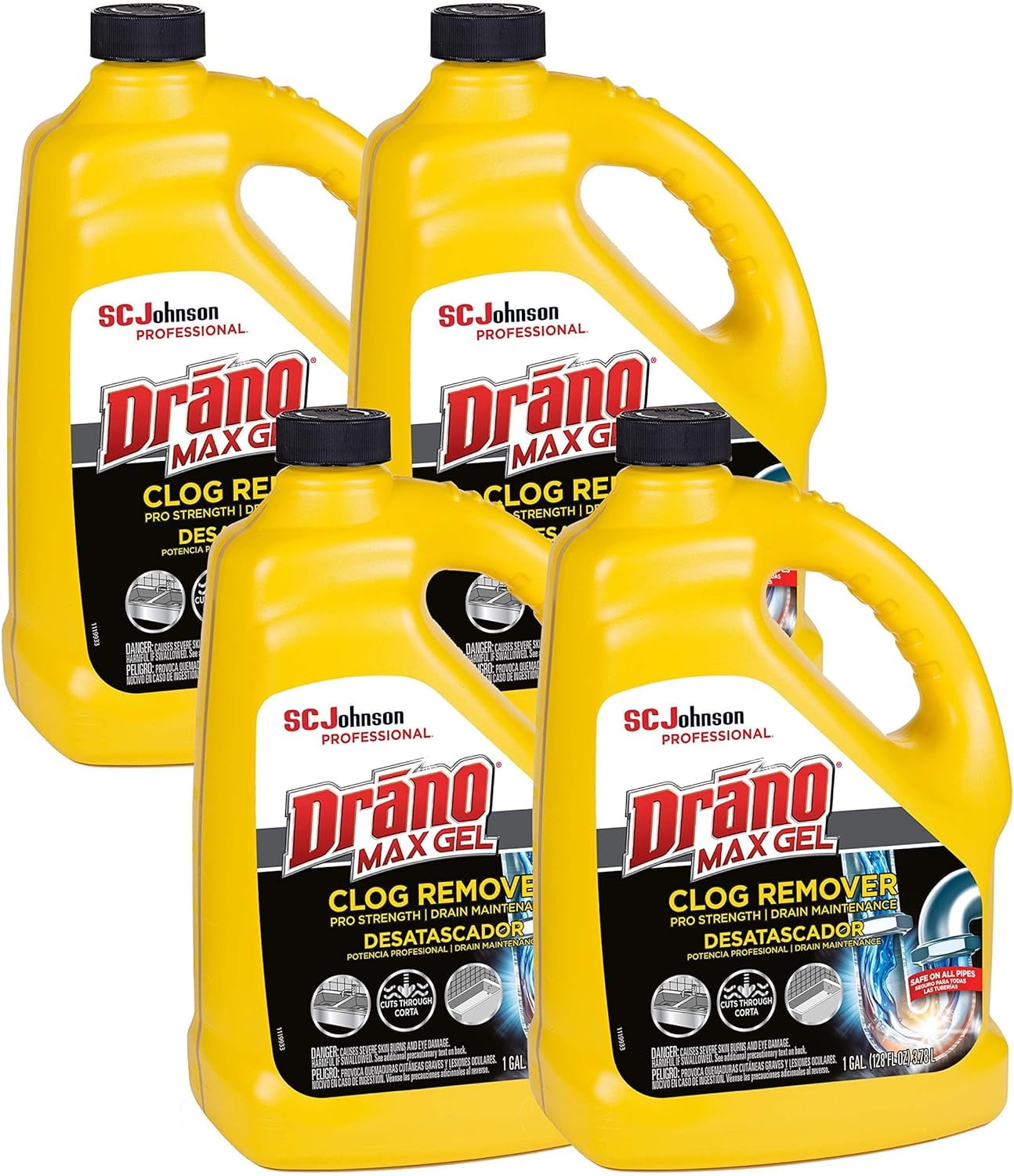 Drano 696642 Max Gel Clog Remover, Bleach Scent, 128 oz Bottle, 4 ...