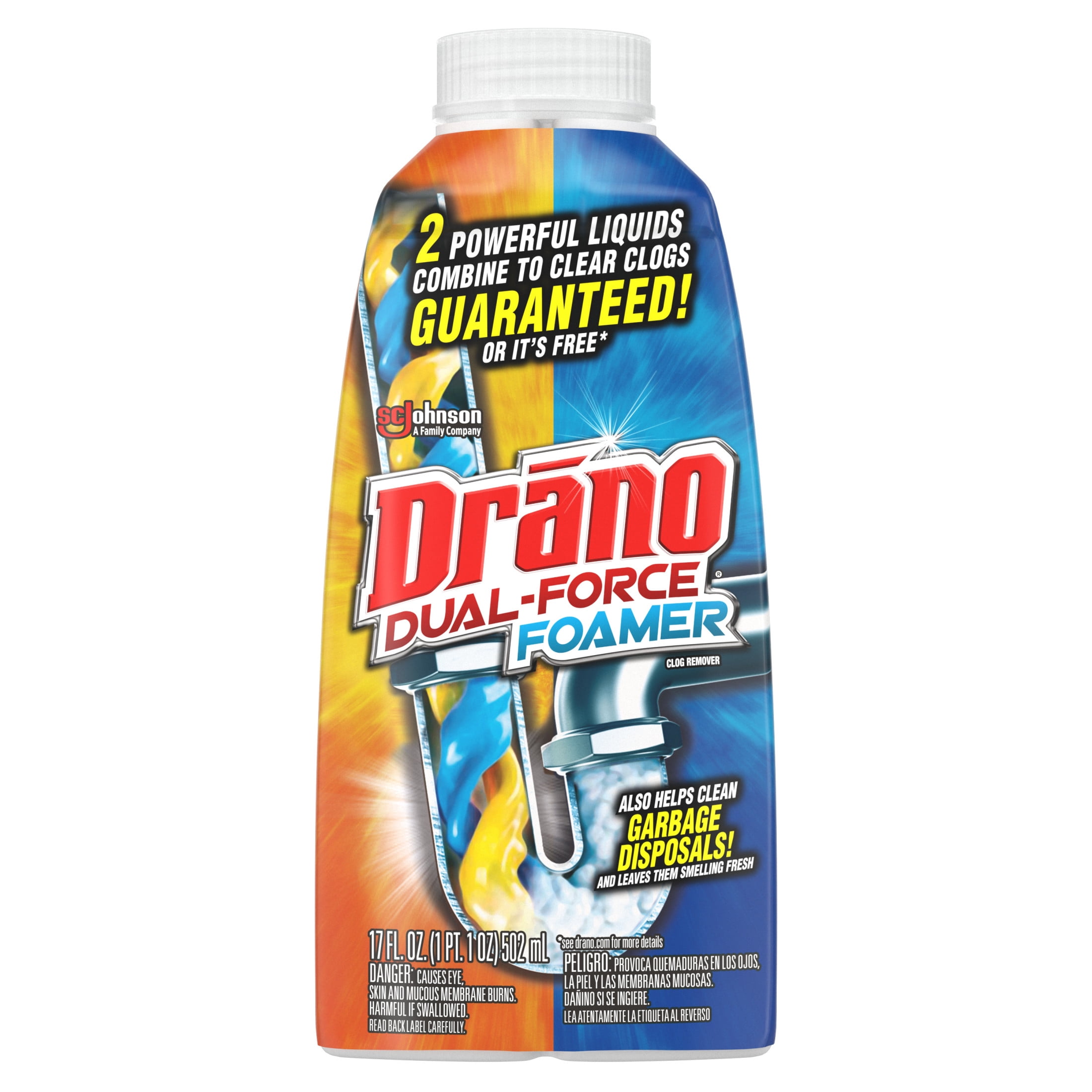 Drano Dual-Force Foamer Drain Clog Remover for Bathroom Sinks, Bathtub ...