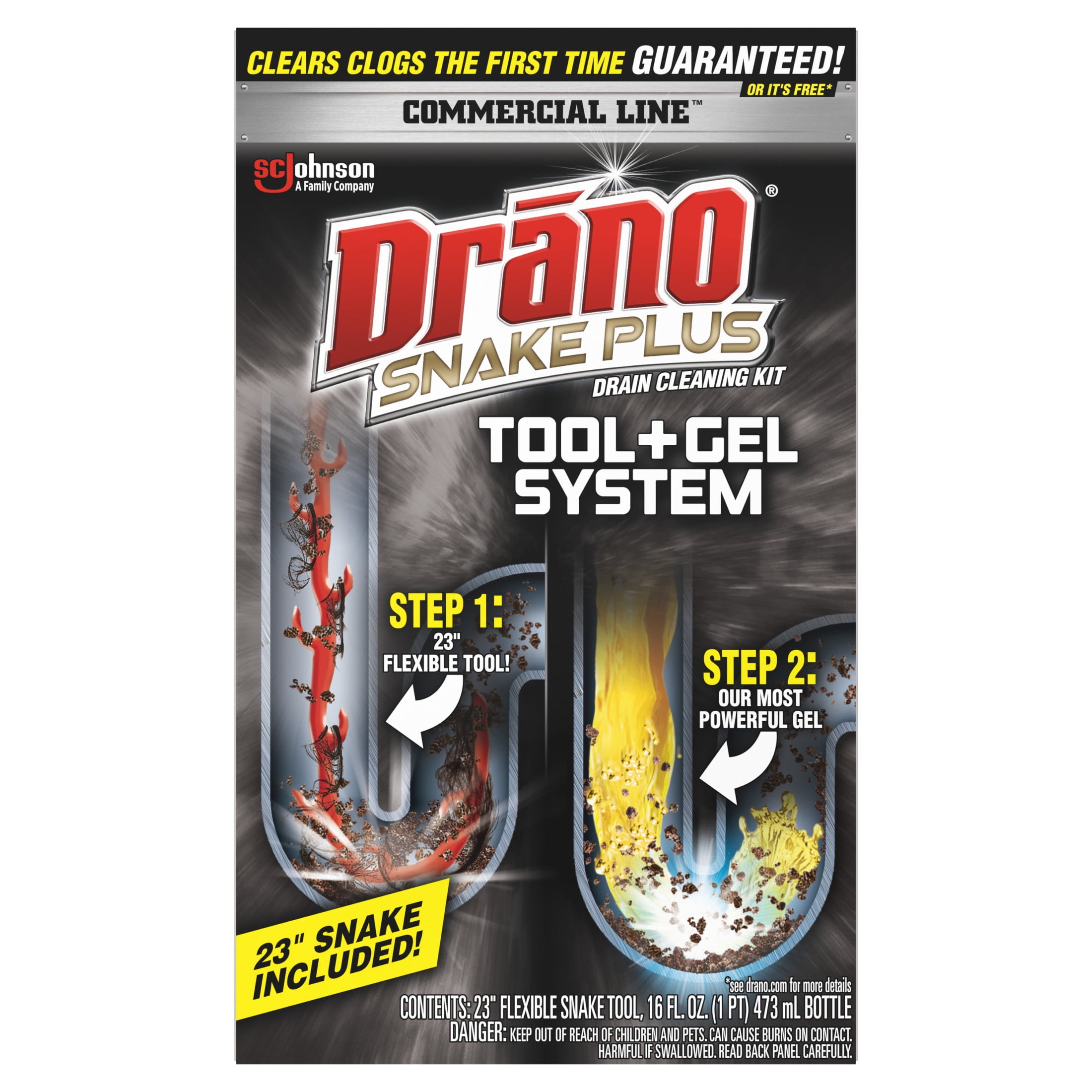 Drano Snake Plus Drain Cleaning Kit w/ Gel Drain Clog Remover 16oz ...