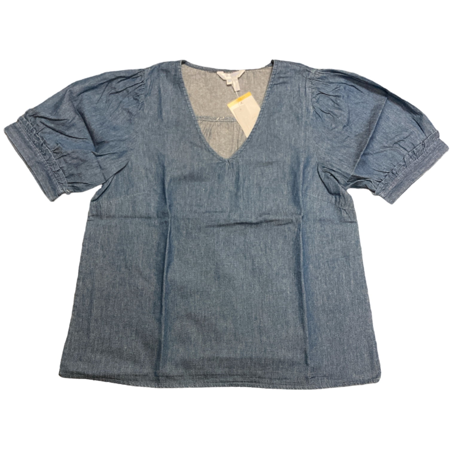 Draper James Women's Short Puff Sleeve Heidi V Neck Top (Chambray, XL ...